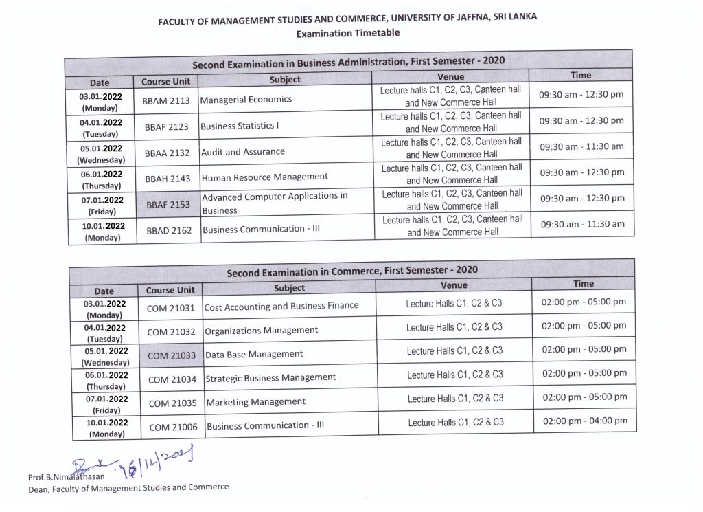 Examination Timetable – Second Examination in Business Administration ...