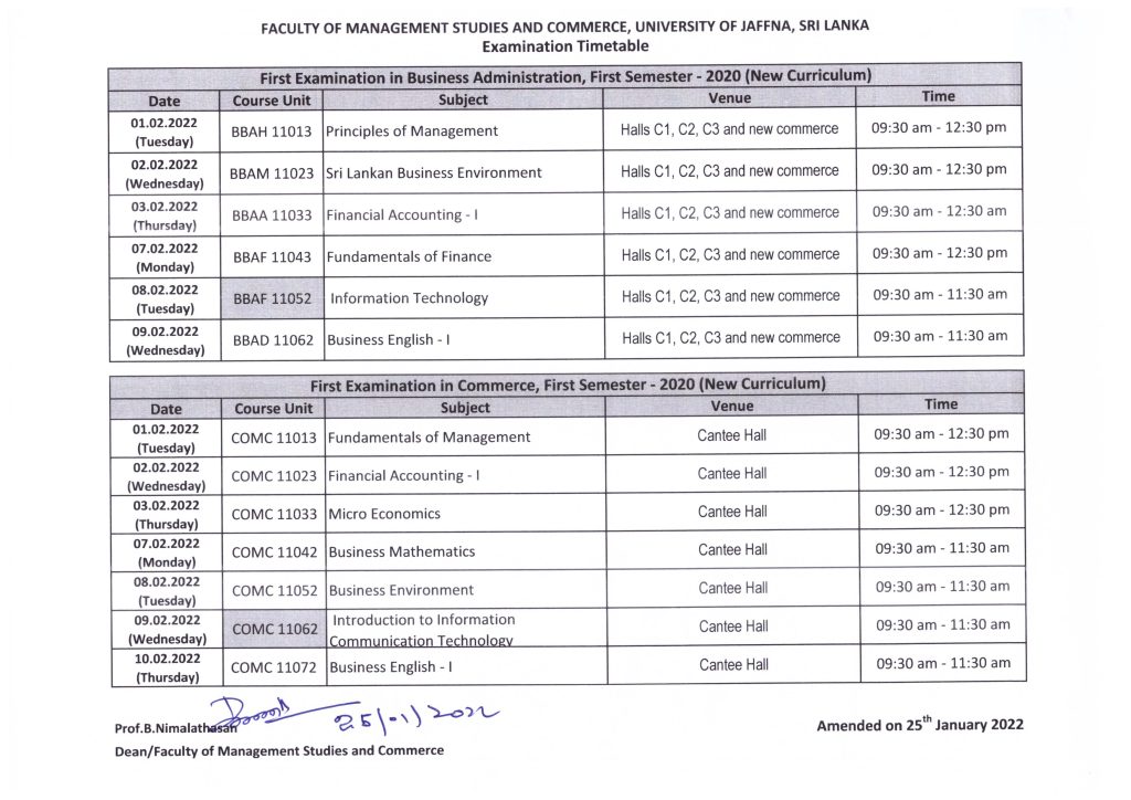 Examination Timetable – First Examination in Business Administration ...