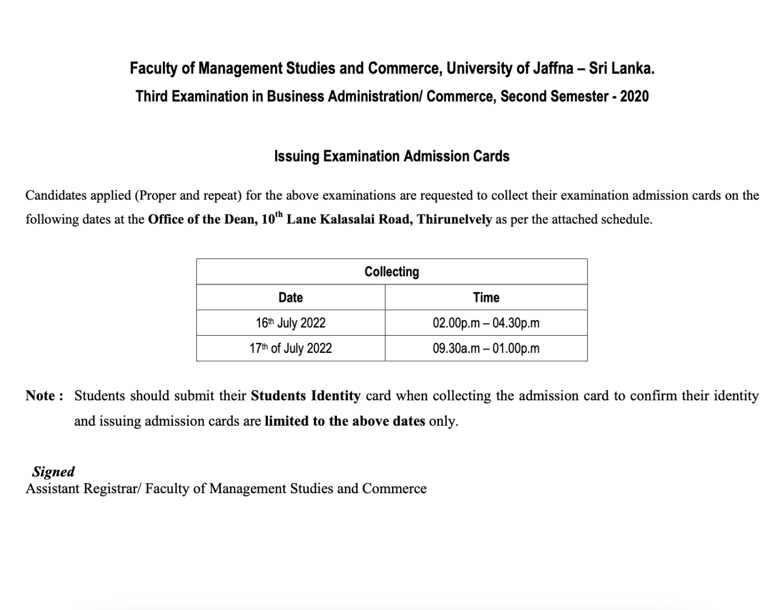 Issuing Examination Admission Cards - Third Examination in Business ...