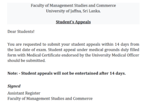 Student’s Appeals