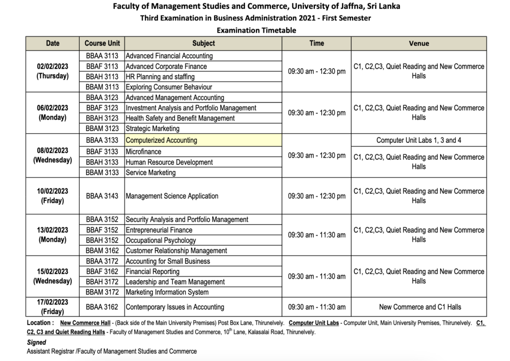 [Revised] Examination Timetable - Third Examination in Business ...