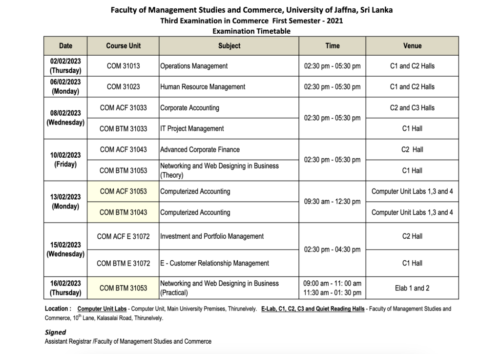 [Revised] Examination Timetable - Third Examination in Business ...