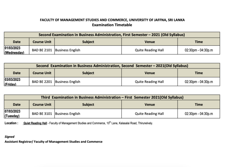 Examination Timetable - Second Examination in Business Administration ...