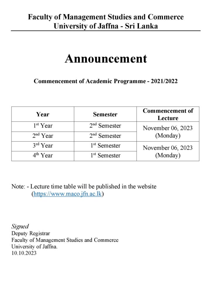 Commencement of Academic Programme - 2021/2022 - 1st&2nd Year 2nd ...
