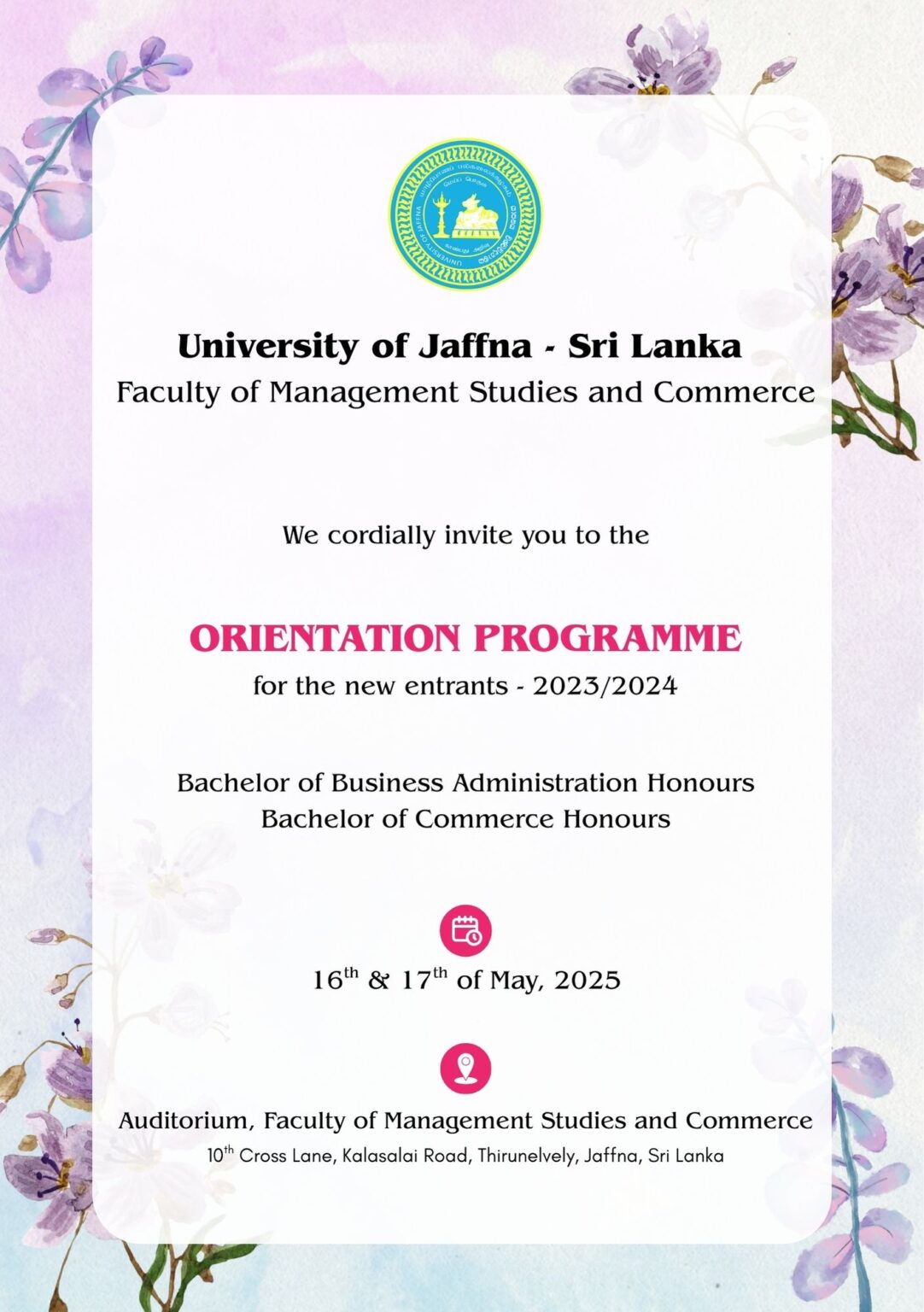 Orientation Programme - 2023/2024 - Faculty of Management Studies and Commerce, University of ...