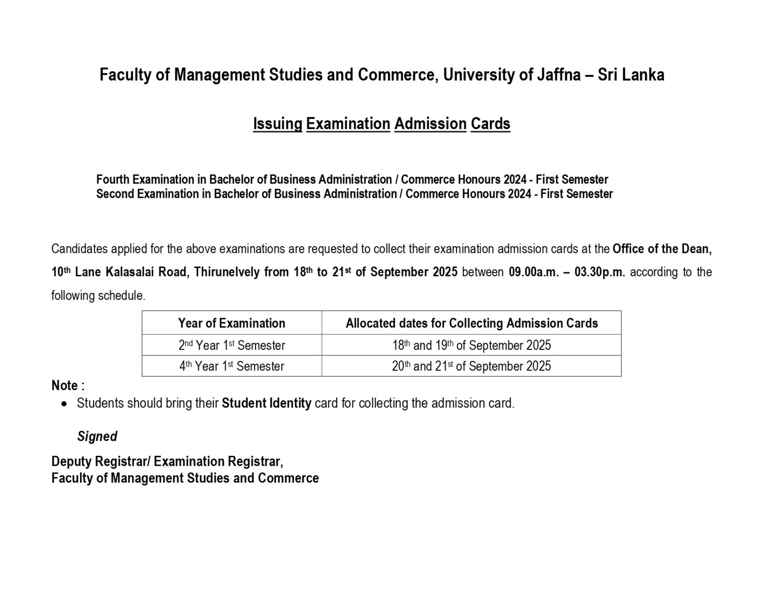 Issuing Examination Admission Cards